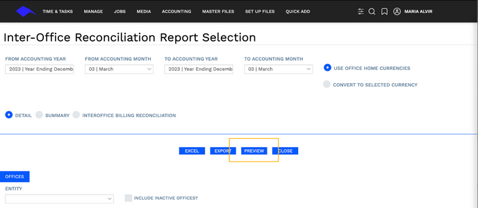 Interoffice Reconciliation Report